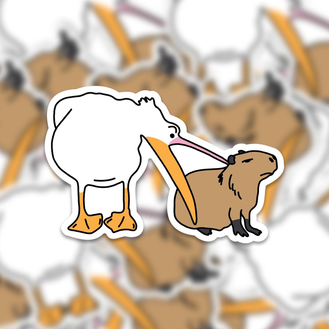 Capybara Sticker | Pelican Bites Capybara Sticker | Meme Stickers ...