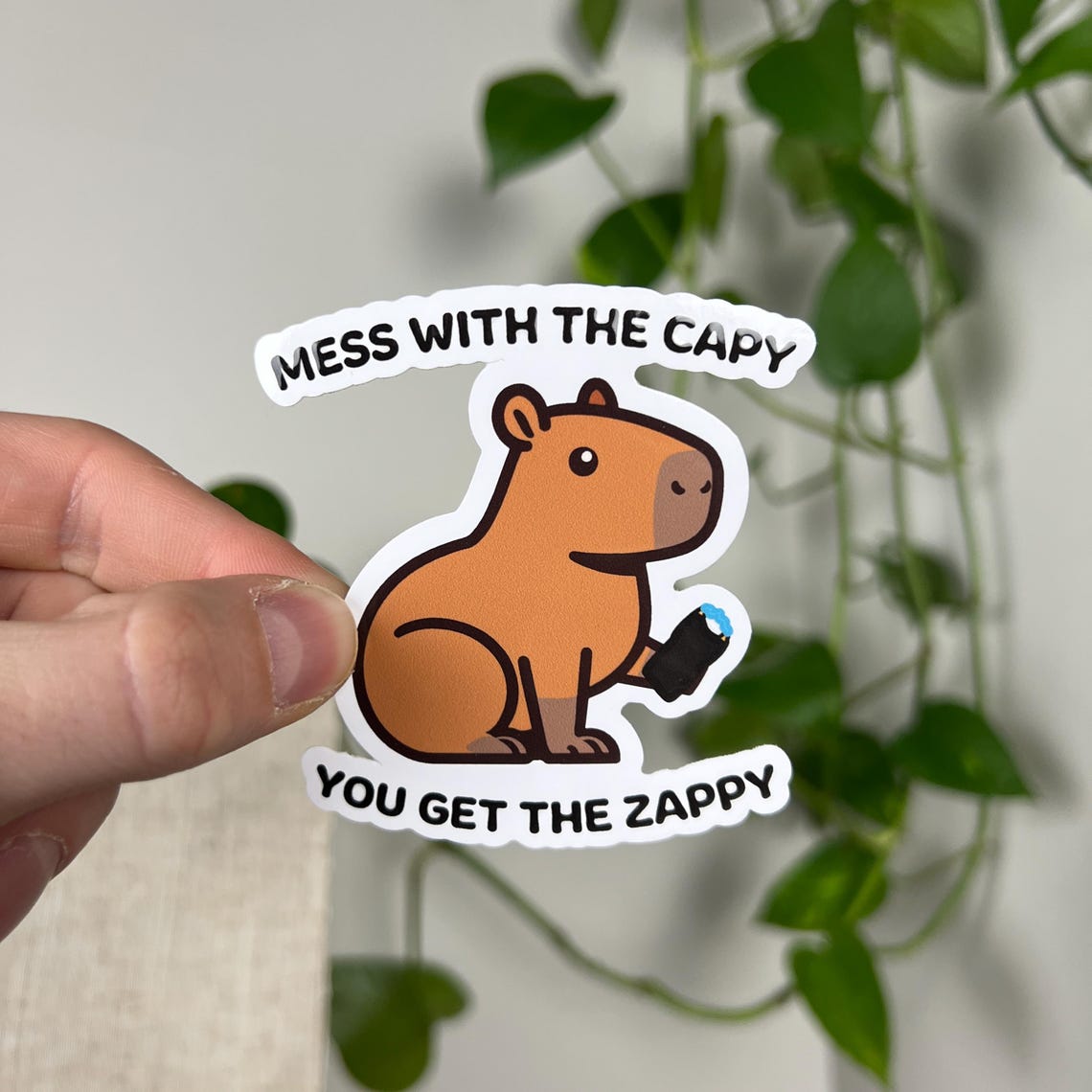 Mess With the Capy You Get the Zappy Sticker - Funny Capybara Sticker ...
