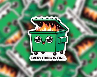 Dumpster Fire This is Fine Funny Dumpster Fire Meme Sticker for Water ...