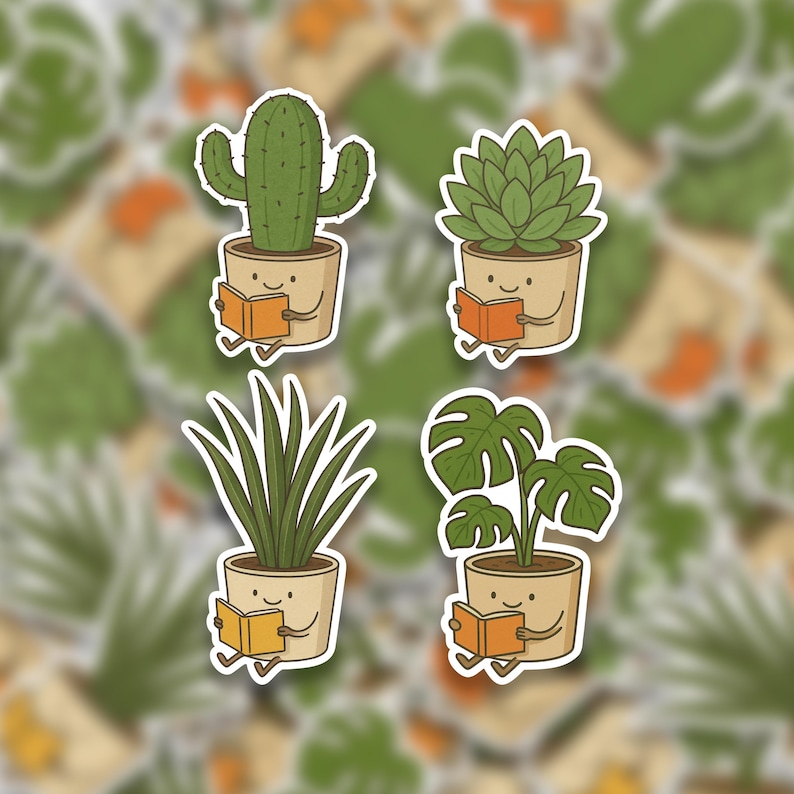 Bookish Plant Stickers - Cute Vinyl Decals for Kindle and Laptop - Etsy