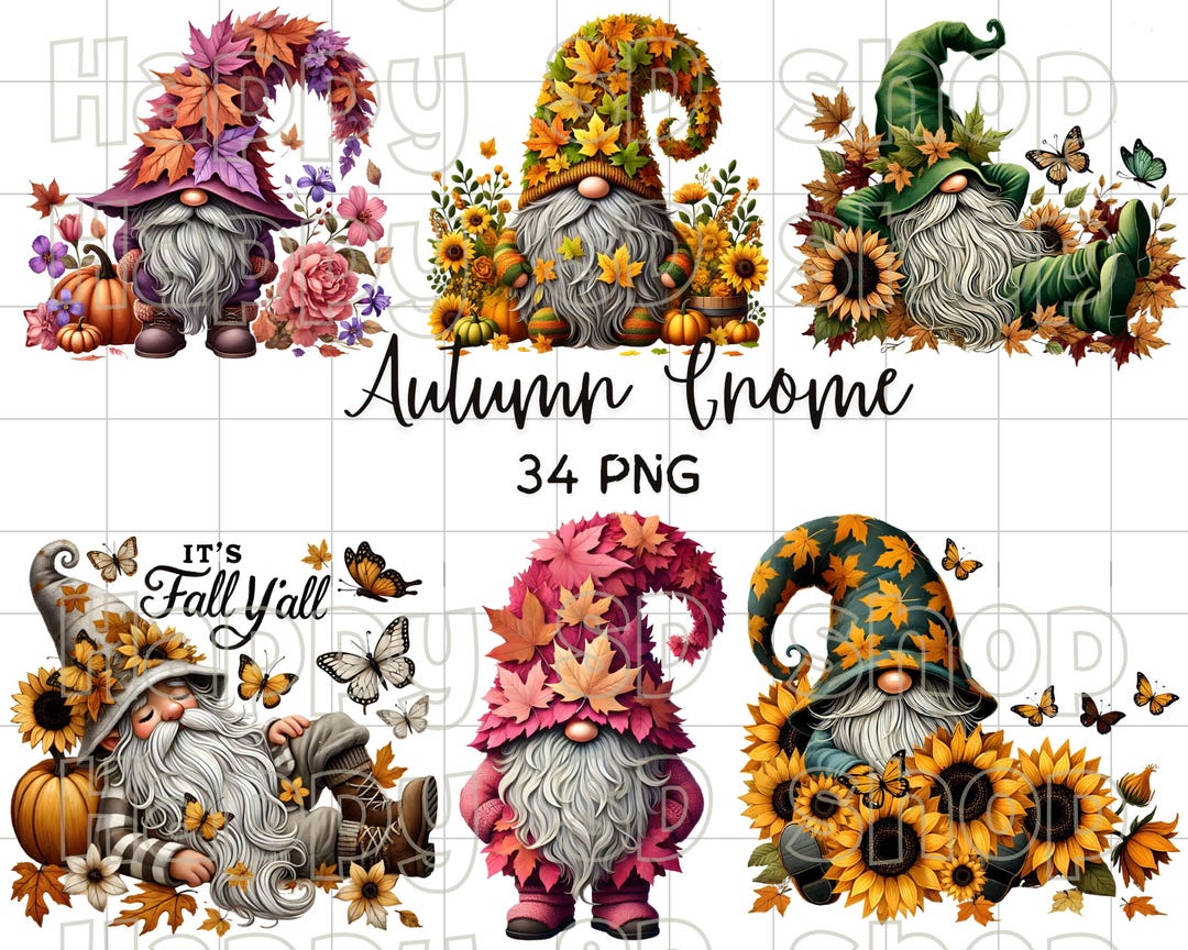 Autumn Gnomes Clipart Bundle, 34 PNG Autumn Clipart, It's Fall Y'all ...