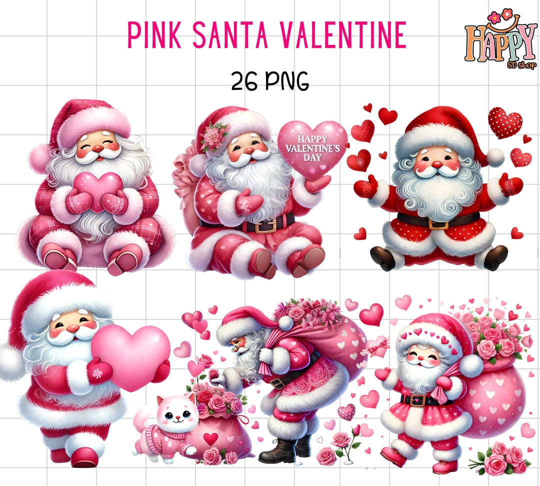 26 Valentines Clipart Lwatercolor Pink Santa Png L Valentines Santa Png ...