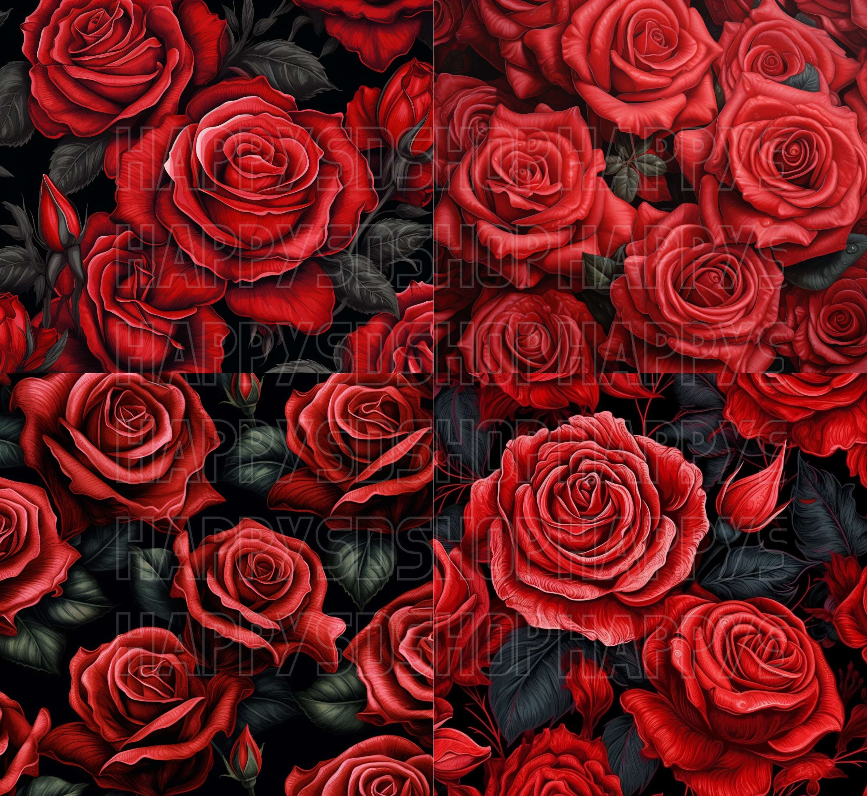 8 Red Rose Seamless Patterns Digital Download - Floral Wrapping Digital ...