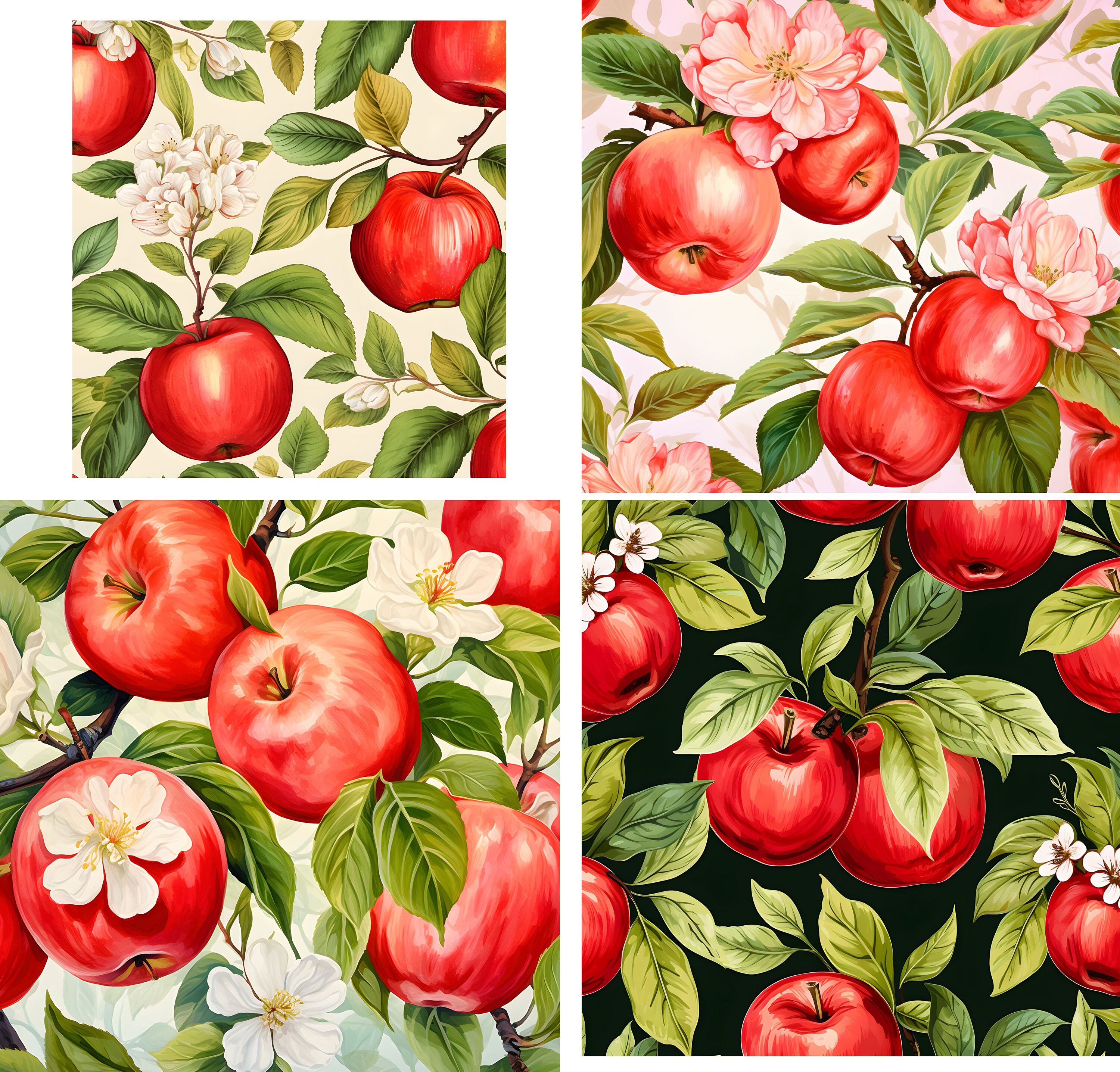 Apple Seamless Pattern Fruits Digital Paper, Apple Background, Digital ...