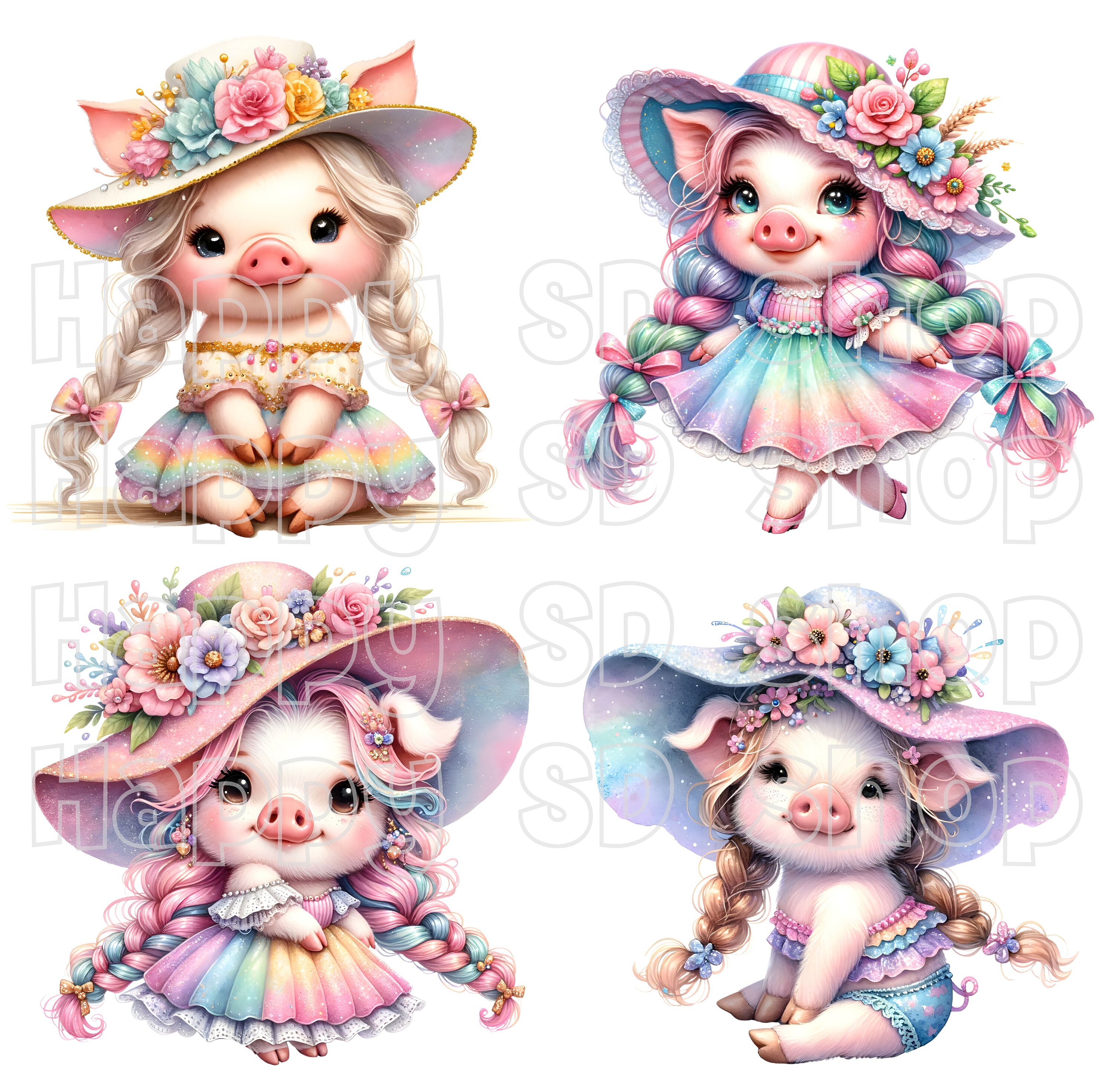 Cute Pig Watercolor Clipart, Piglet Clip Art PNG, 28 Watercolor ...