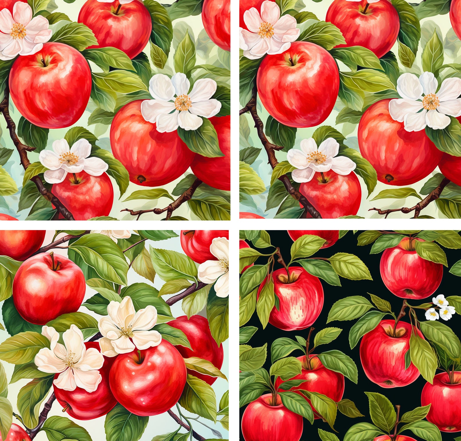 Apple Seamless Pattern Fruits Digital Paper, Apple Background, Digital ...