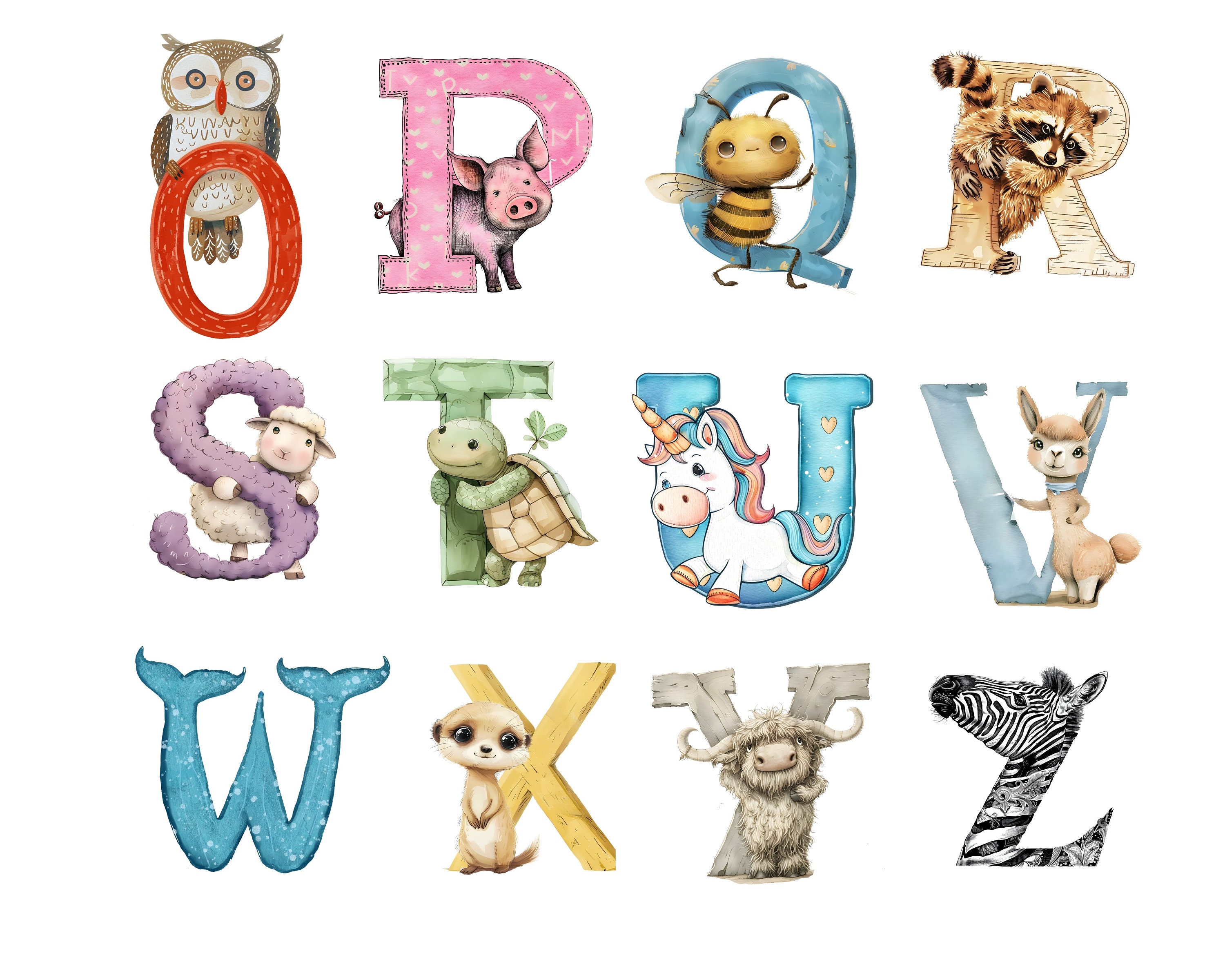 Watercolor Boy Animal Alphabet Clipart, Animal Alphabet Commercial Use ...