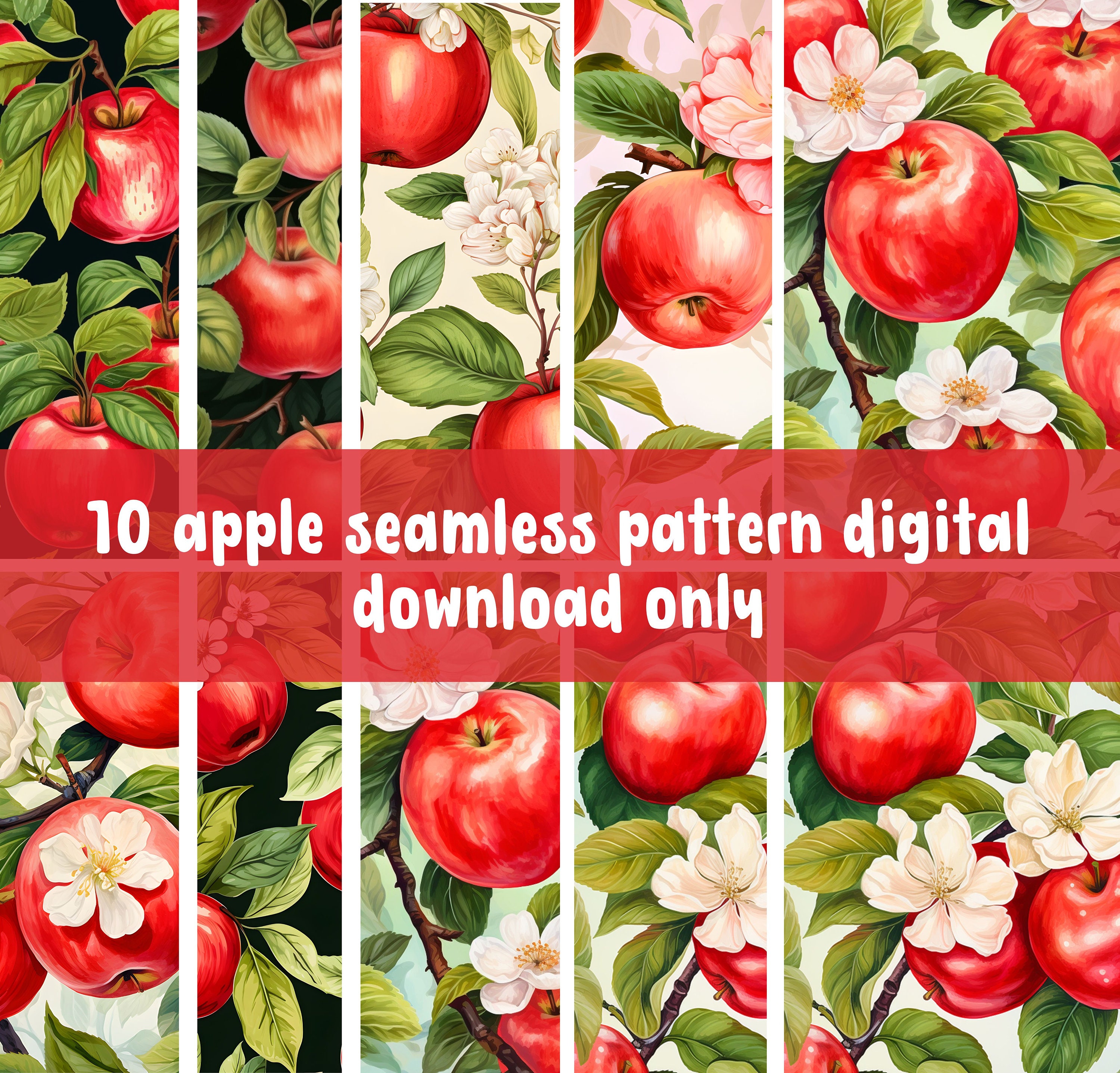 Apple Seamless Pattern Fruits Digital Paper, Apple Background, Digital ...