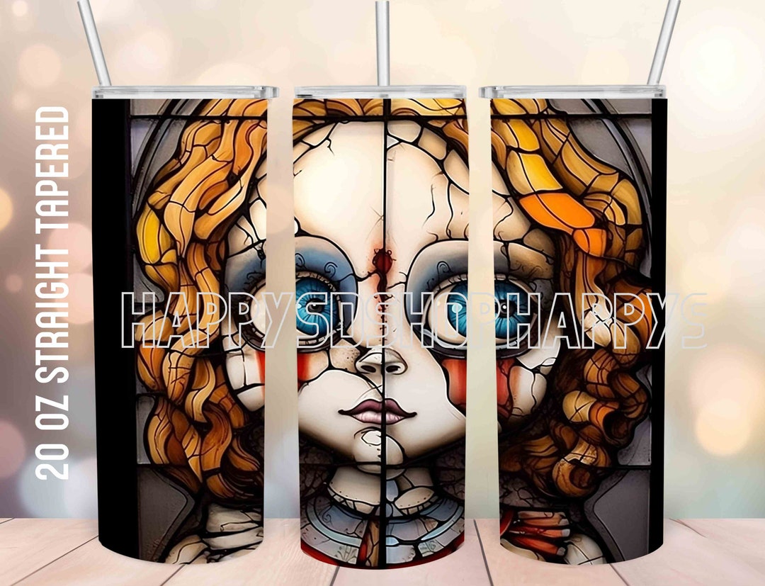 Stained Glass Creepy Porcelain Doll 20 Oz Skinny Tumbler Design ...