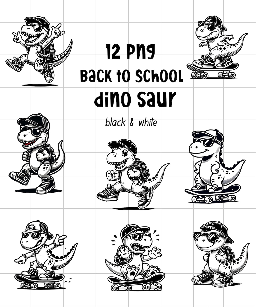 Black & White Dinosaur Clipart, Back to School Dino Saur Png, Dino Saur ...