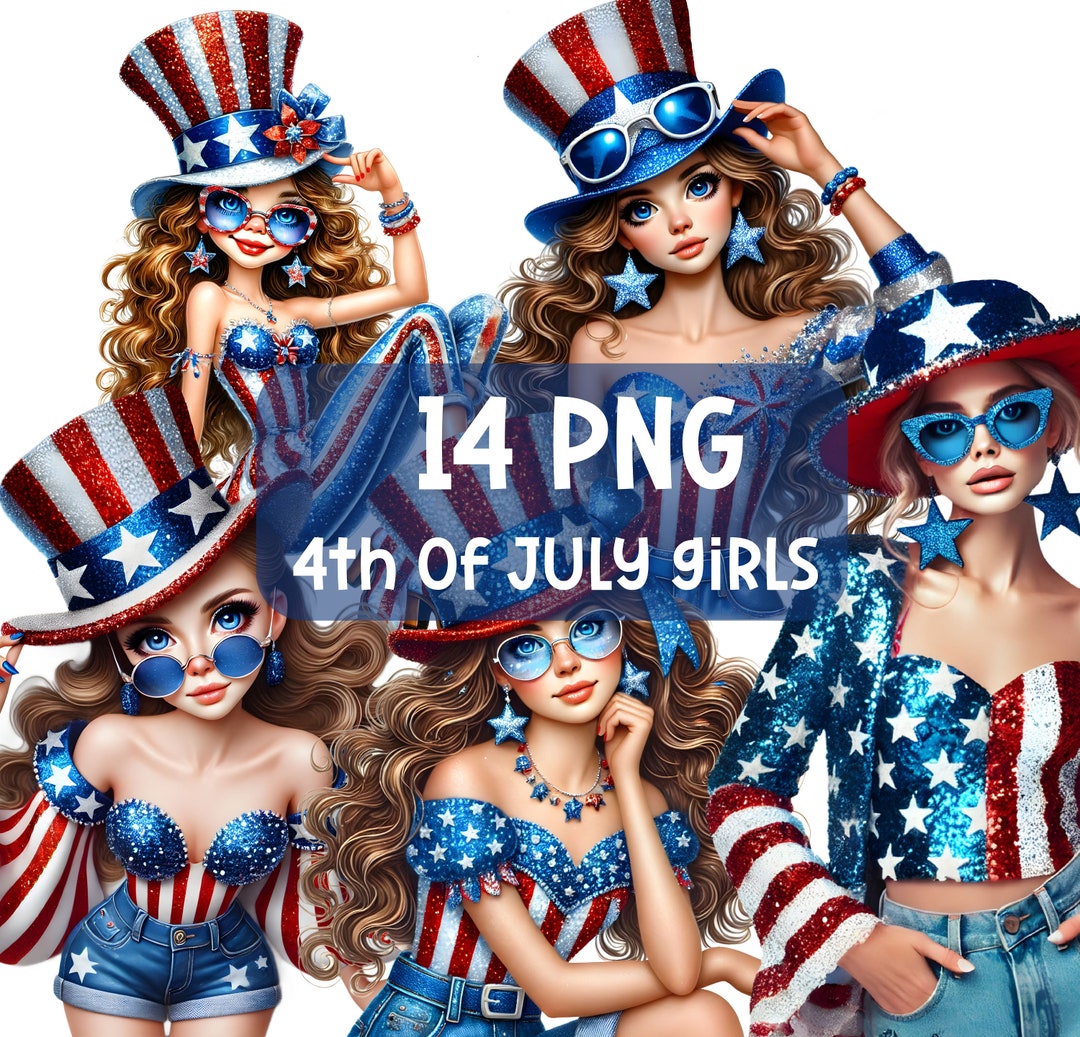4th of July Girl Clipart Bundle, Watercolor Patriotic Girl, Memorial ...