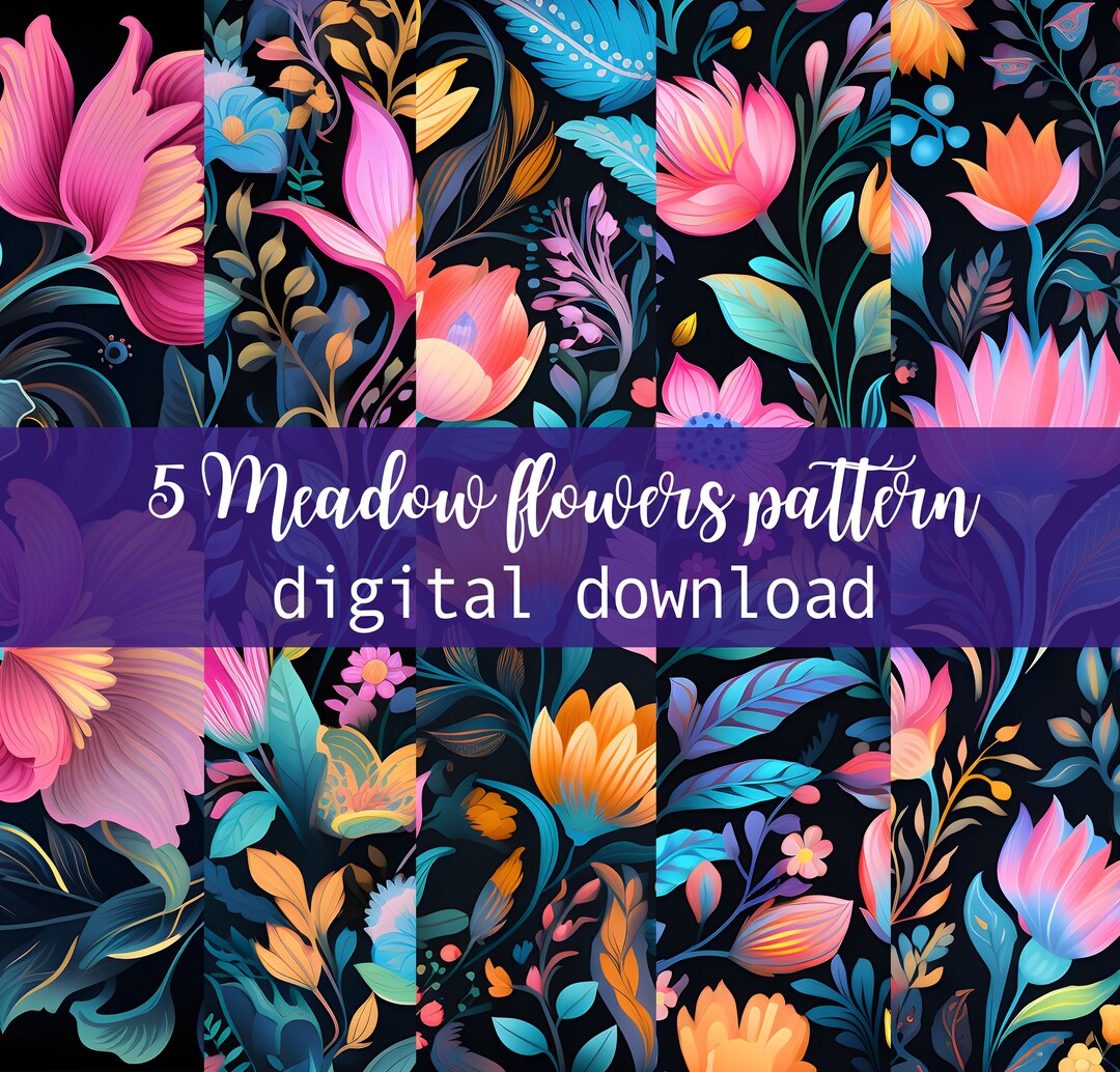 Watercolor Wildflower Meadow Flowers Digital Paper Pink Blue Flowers ...