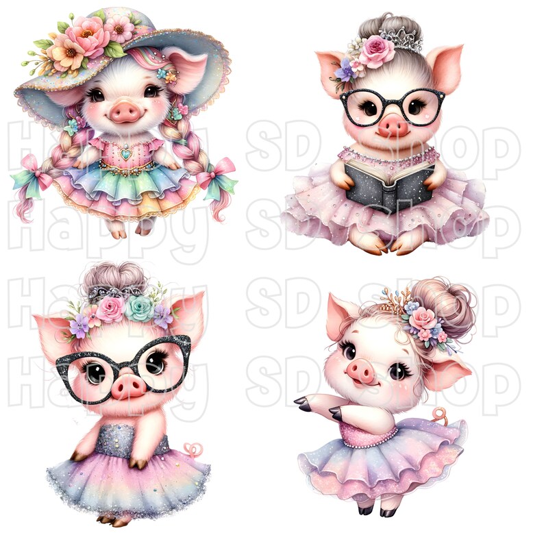 Cute Pig Watercolor Clipart, Piglet Clip Art PNG, 28 Watercolor ...
