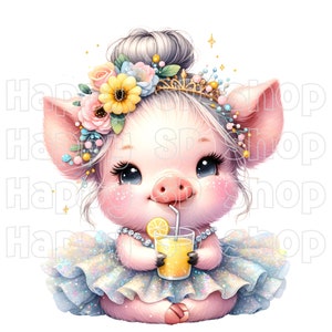 Cute Pig Watercolor Clipart, Piglet Clip Art PNG, 28 Watercolor ...