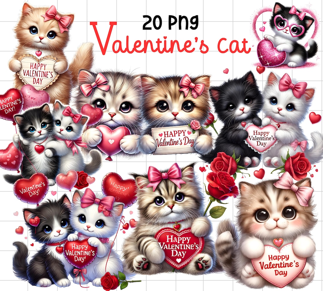20 Valentine's Cute Cat Clipart L Cute Cat Png L Cute Cat Illustrations ...
