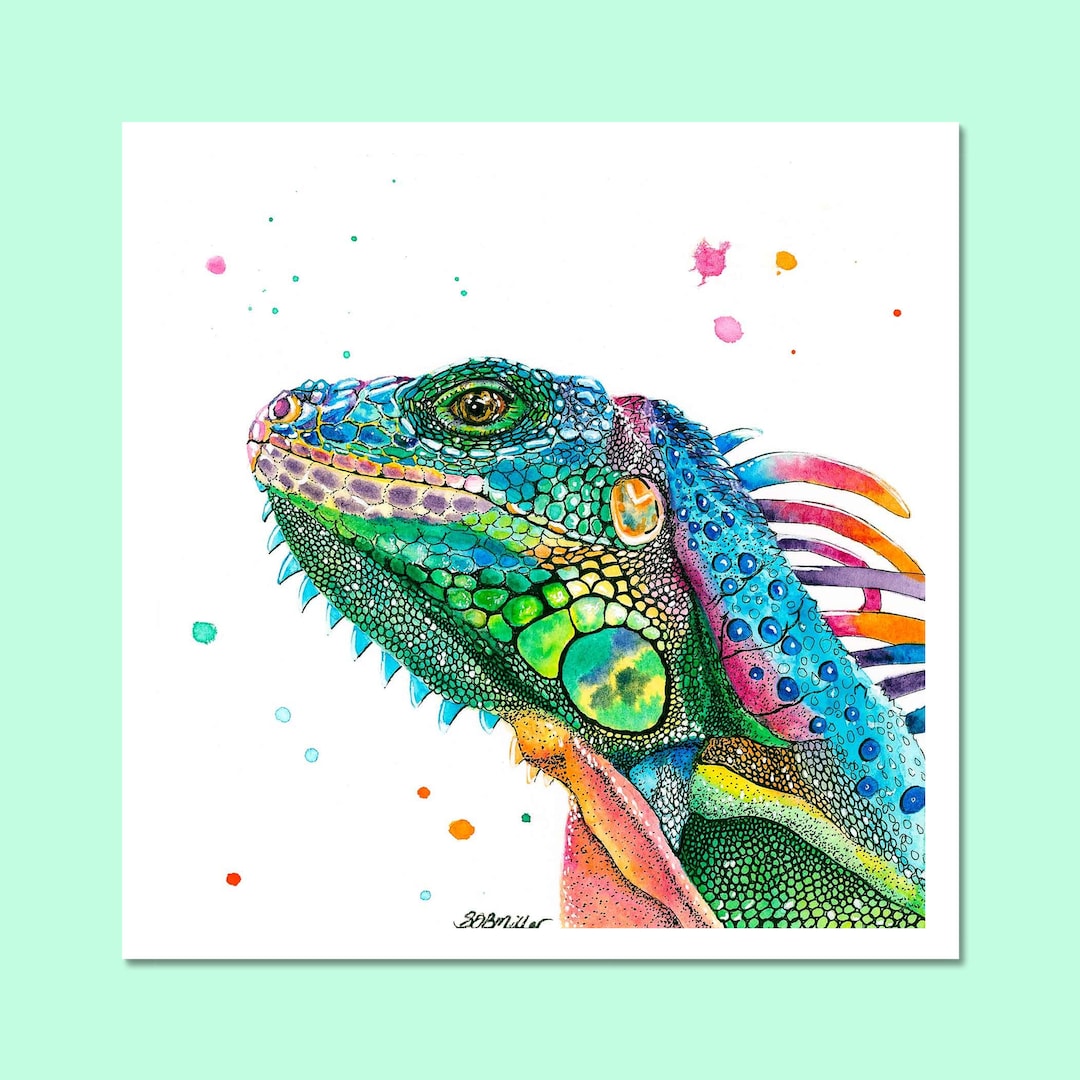Lizard Watercolour Print Iguana Wall Art Reptile Illustration - Etsy