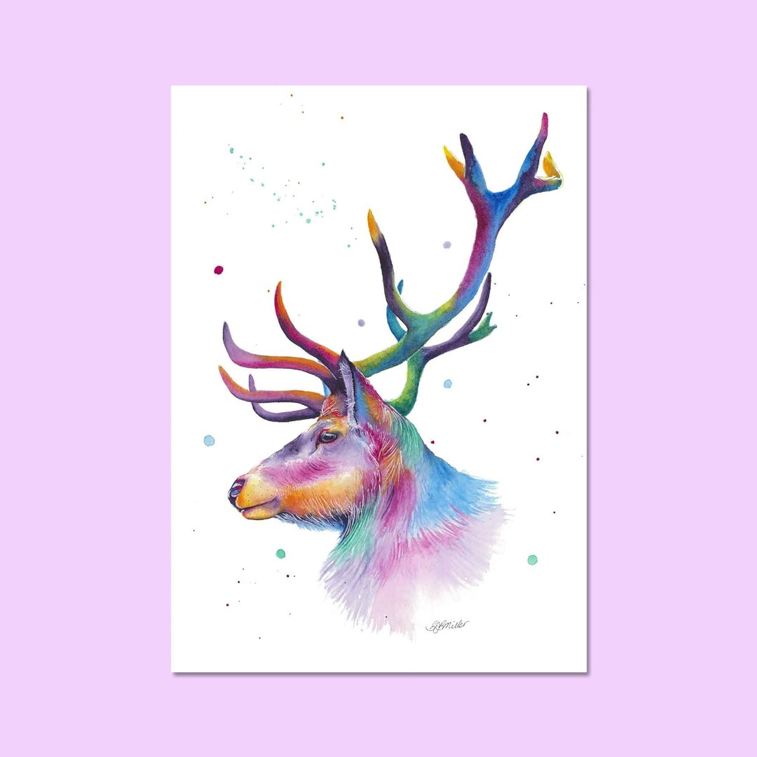 Original Colourful Stag Watercolour Painting Hand Painted Deer Art ...