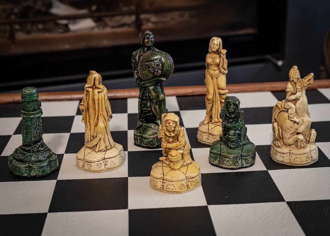 Handmade Fantasy Chess Set – Aged Cream and Green, Display Set - Etsy