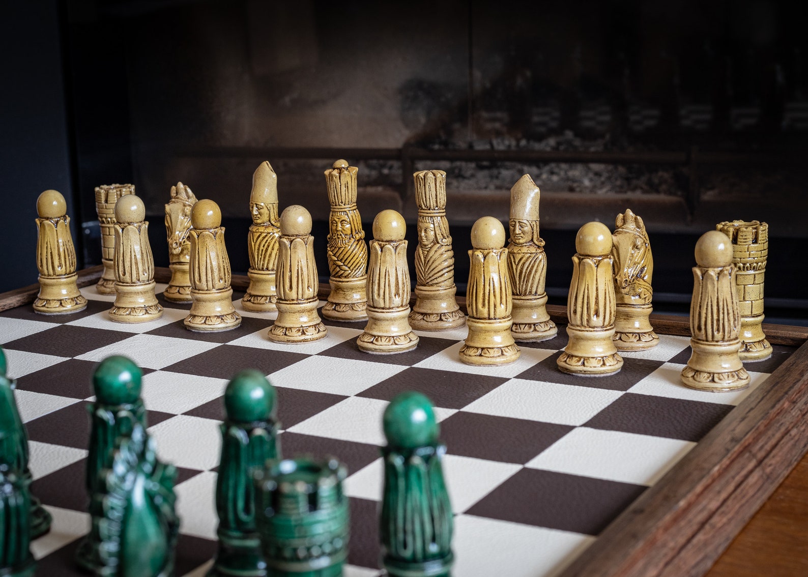 Made to Order Chess Set Victorian Design in Aged Cream and - Etsy
