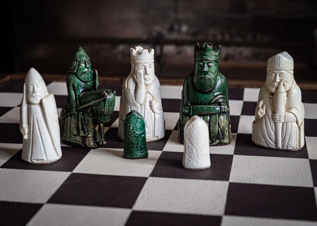 Made to Order - Chess Set, Lewis No.1 Design in a Stone and Dark Green ...