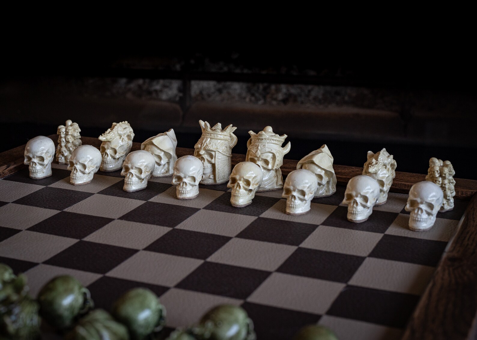 Made to Order – Chess Set, Skulls Design in a Stone and Jade Colour ...