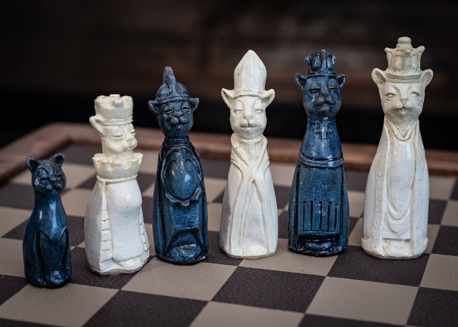 Made to Order Chess Set Royal Cats Design in a Stone and | Etsy