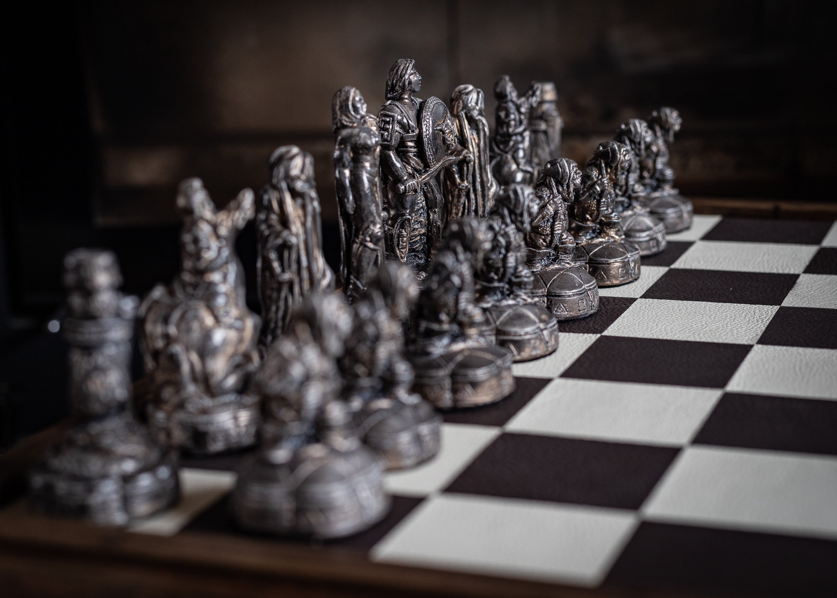 Chess Set Fantasy Design in a Distressed Bronze and Silver | Etsy