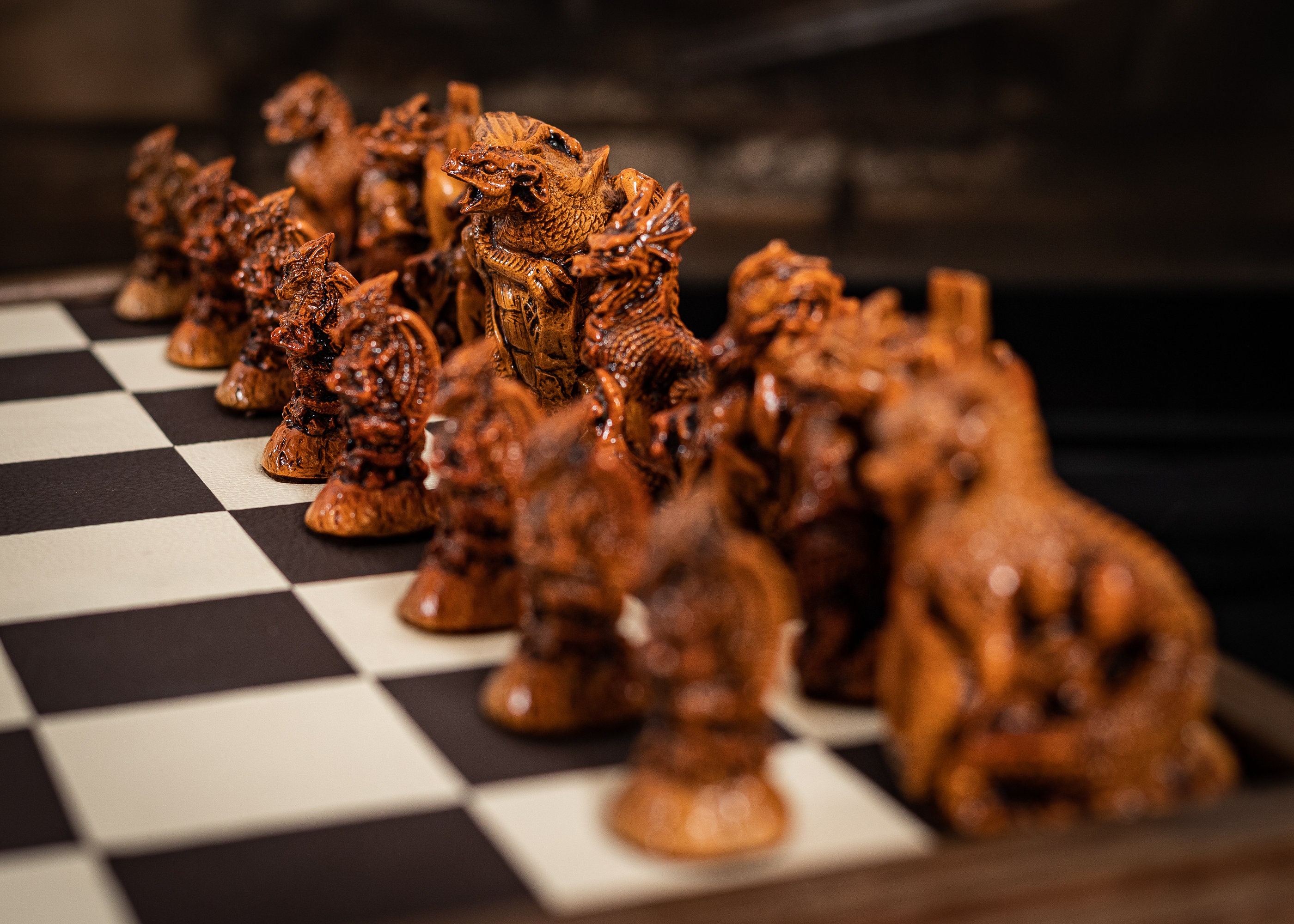 Made to Order Chess Set Dragons Design in a Black and - Etsy