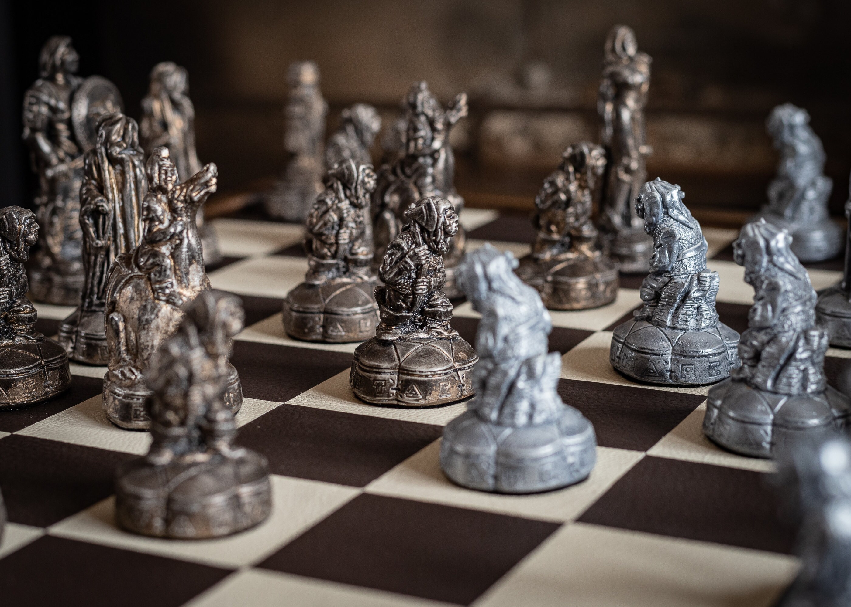 Chess Set Fantasy Design in a Distressed Bronze and Silver | Etsy