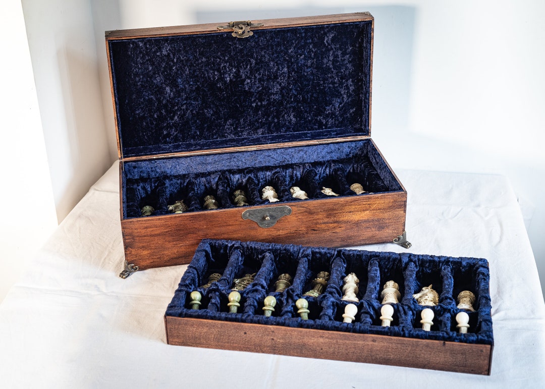 Handmade Antique Style Chess Set Storage Box: Reclaimed Pine, Velvet ...