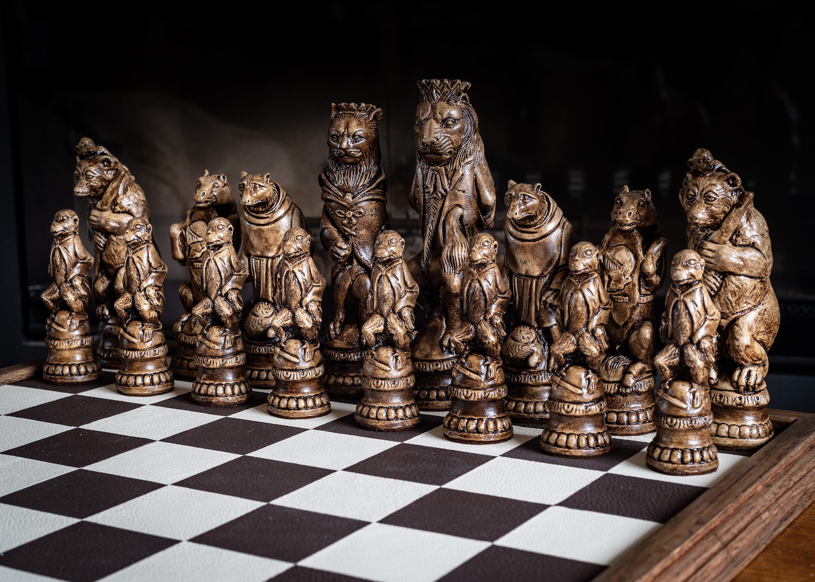Made to Order – Chess Set, Reynard the Fox Design in a Stone and Walnut ...