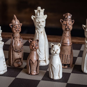 Made to Order – Chess Set, Royal Cats Design in a Dark Oak and Ivory ...