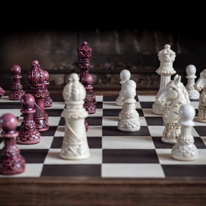 Made to Order - Chess Set, Ornate Staunton Design in Stone and Aged ...