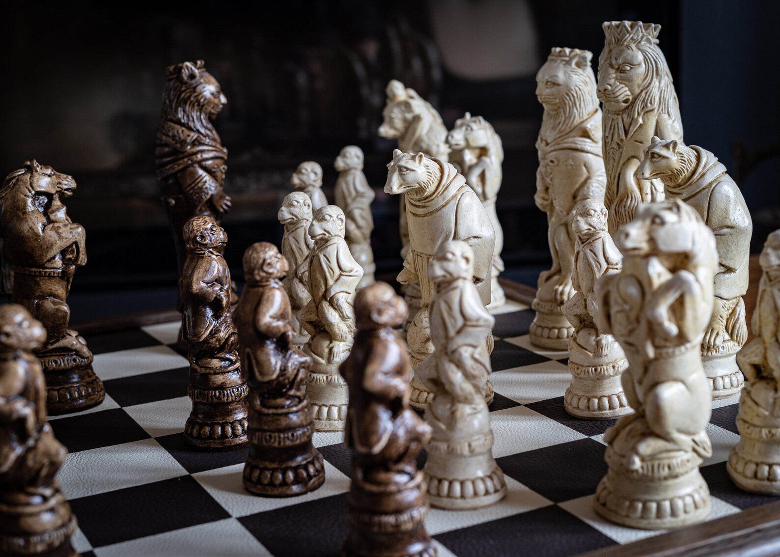 Made to Order – Chess Set, Reynard the Fox Design in a Stone and Walnut ...