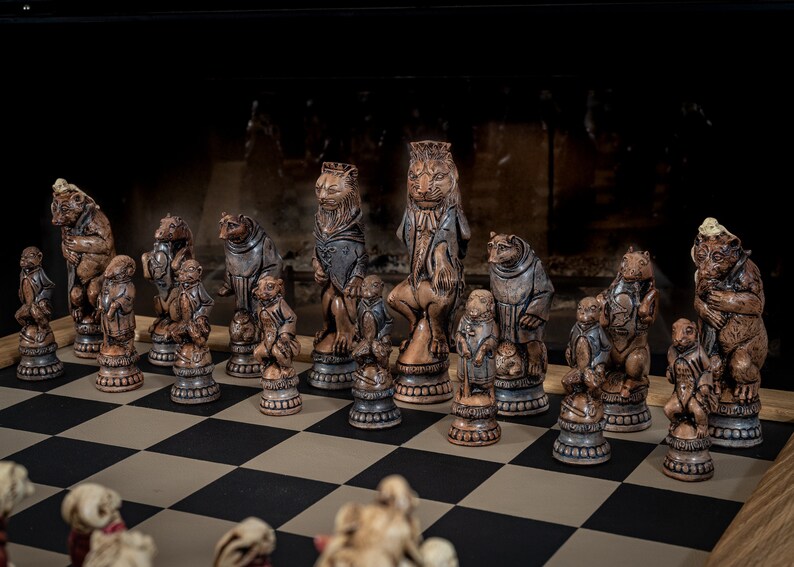 Reynard the Fox Chess Set, Medieval Animal Sculptures, Hand Painted ...