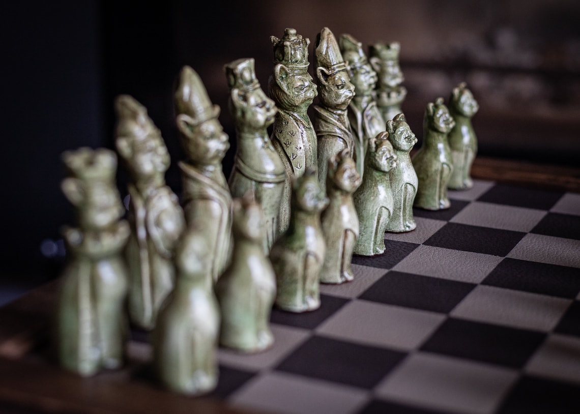 Made to Order Chess Set Royal Cats Design in a Jade and - Etsy