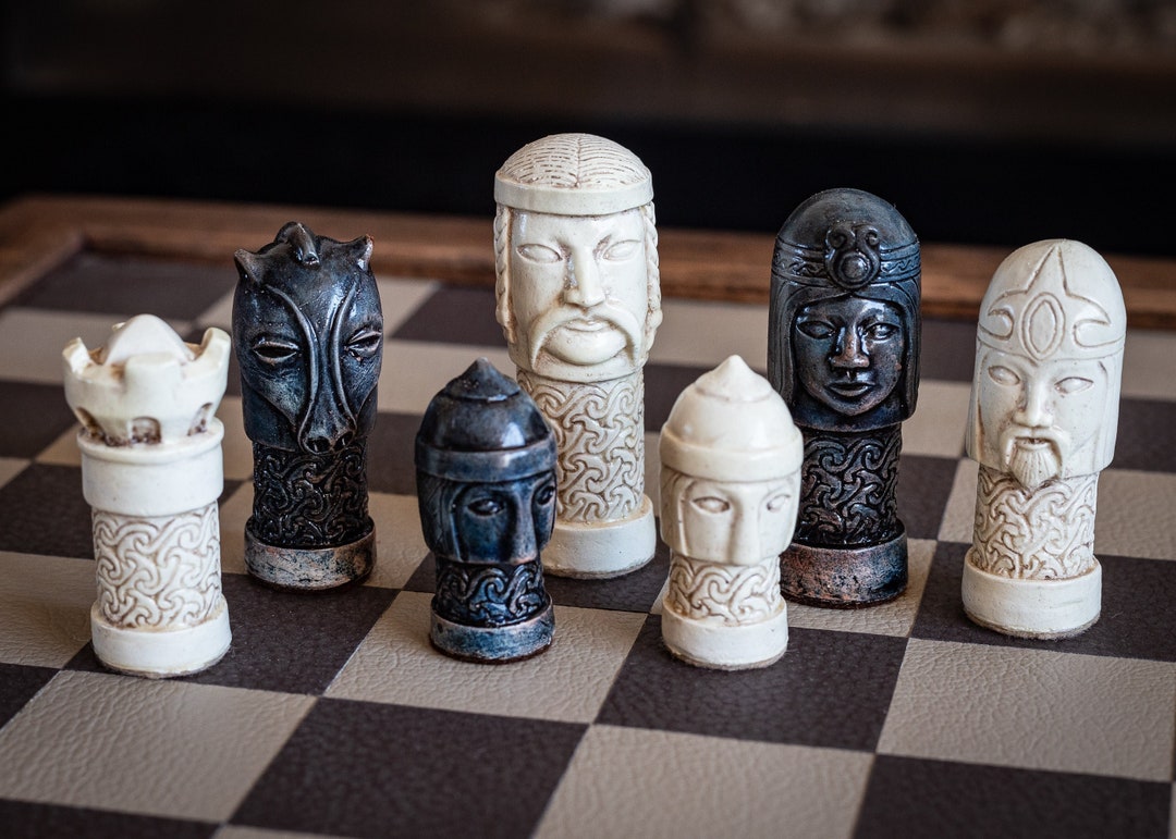 Made to Order – Chess Set, Celtic Design in an Aged Stone and Blue ...