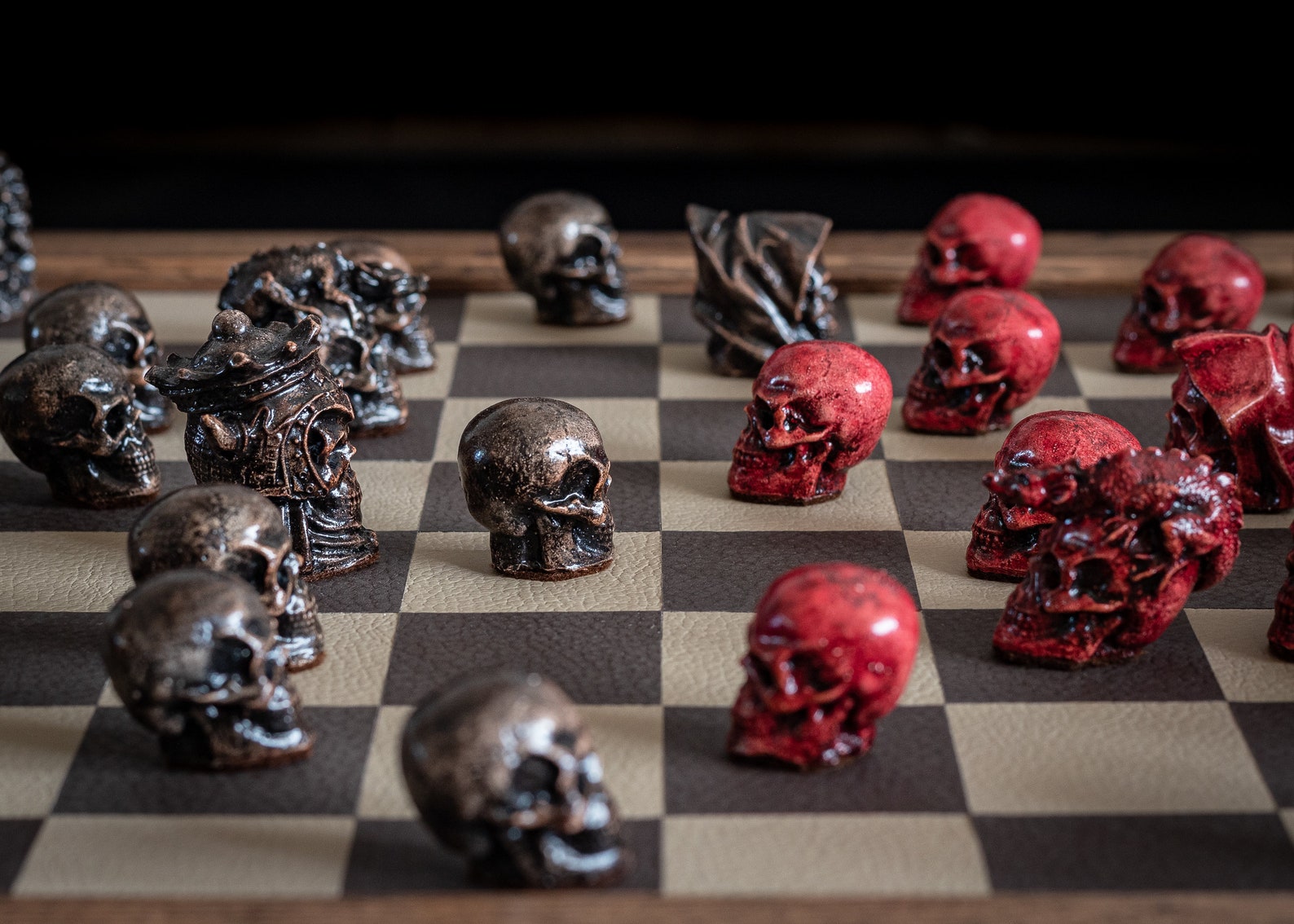 Made to Order Chess Set Skulls Design in Aged Red and Ebony - Etsy