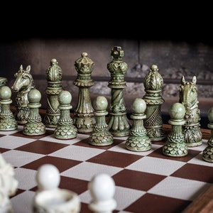 Made to Order – Chess Set, Ornate Staunton Design in Stone and Jade ...