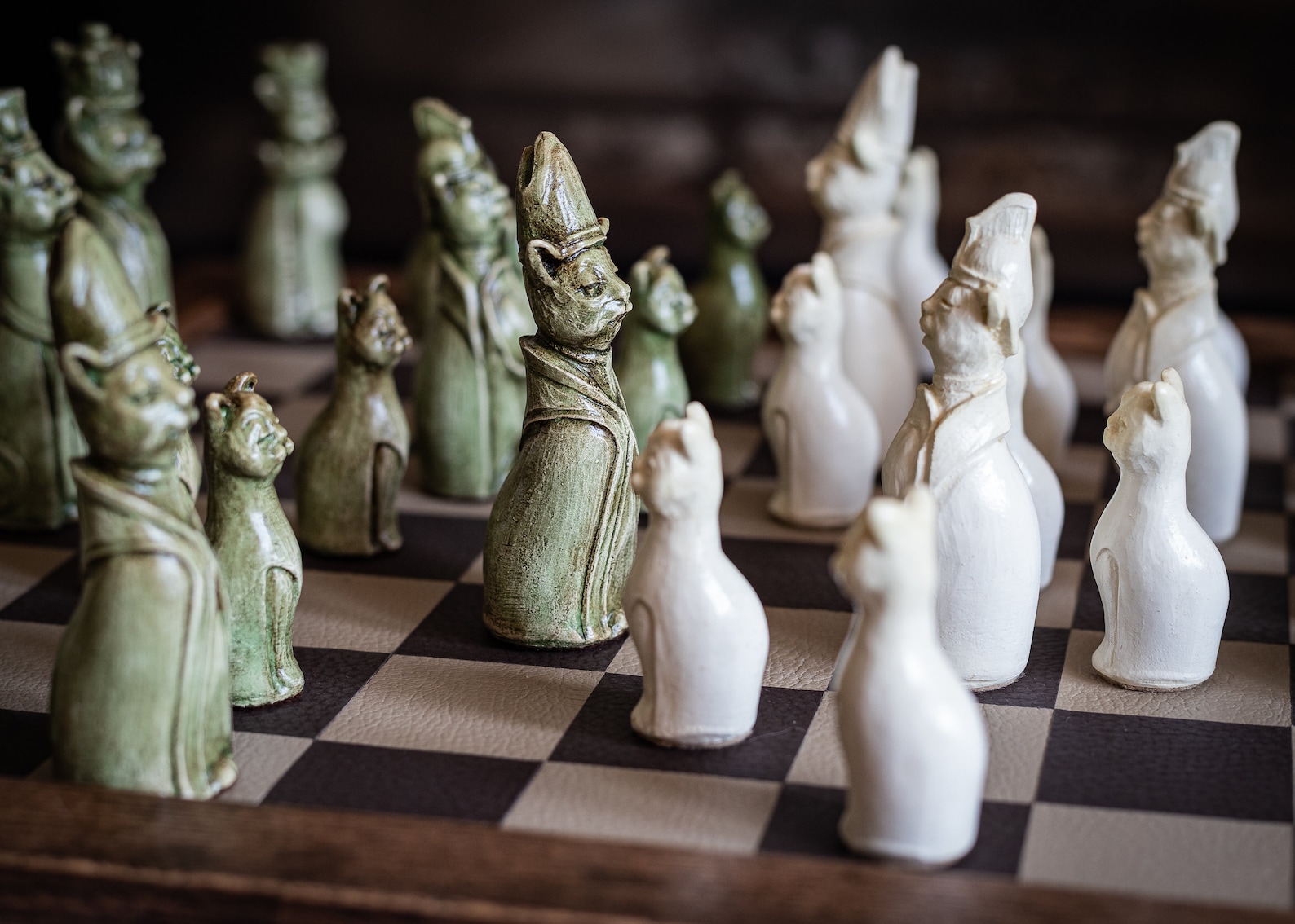 Made to Order Chess Set Royal Cats Design in a Jade and - Etsy
