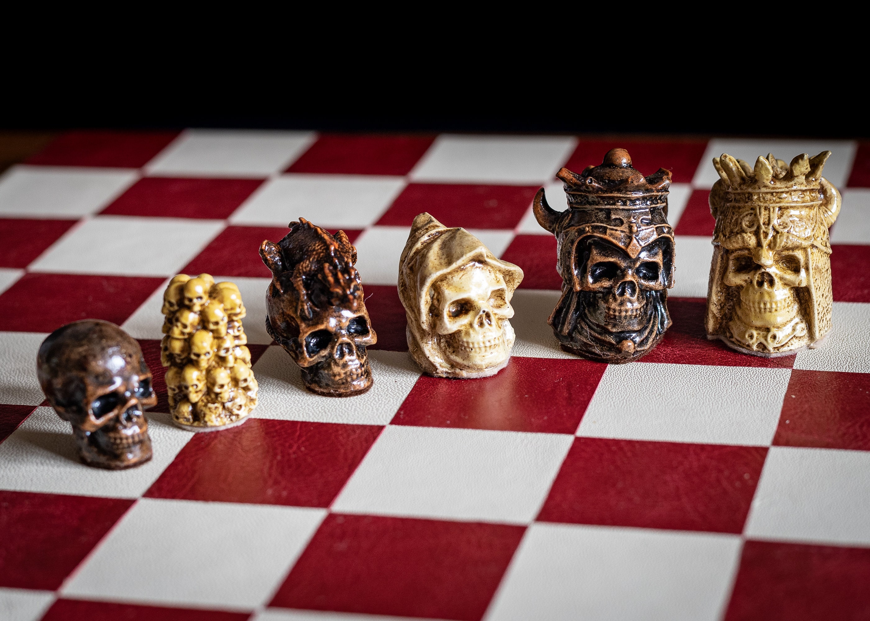Made to Order Chess Set Skulls Design in Aged Cream and - Etsy