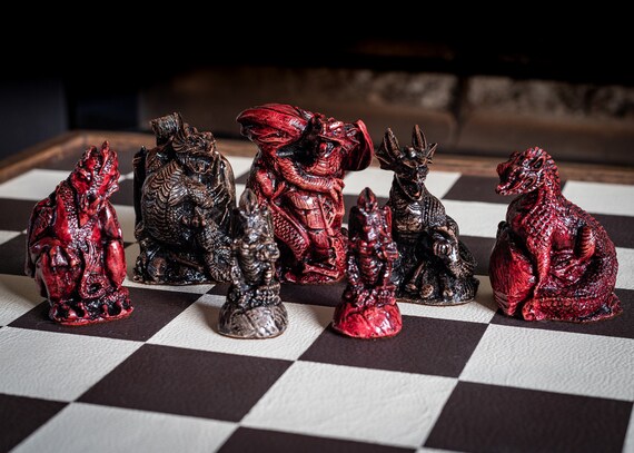 Made to Order Chess Set Dragons Design in Ebony and Aged - Etsy