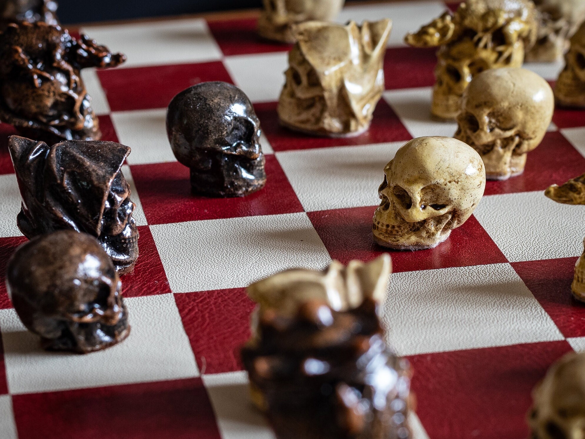 Made to Order Chess Set Skulls Design in Aged Cream and - Etsy