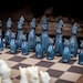 Made to Order – Chess Set, Royal Cats Design in a Stone and Aged Blue ...