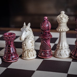 Made to Order - Chess Set, Ornate Staunton Design in Stone and Aged ...