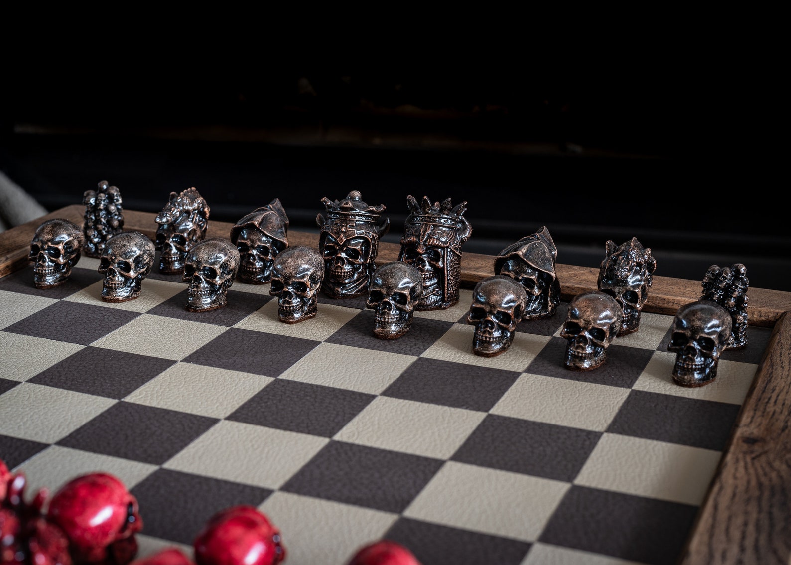 Made to Order Chess Set Skulls Design in Aged Red and Ebony - Etsy