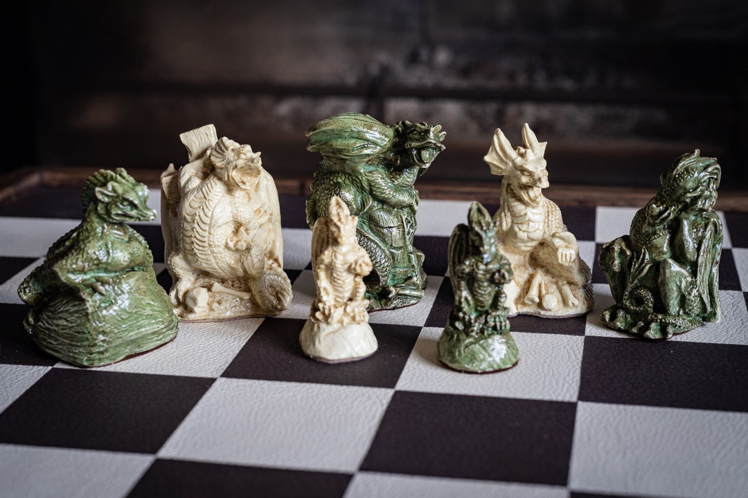 Made to Order – Chess Set, Dragons Design in a Jade and Stone Effect ...