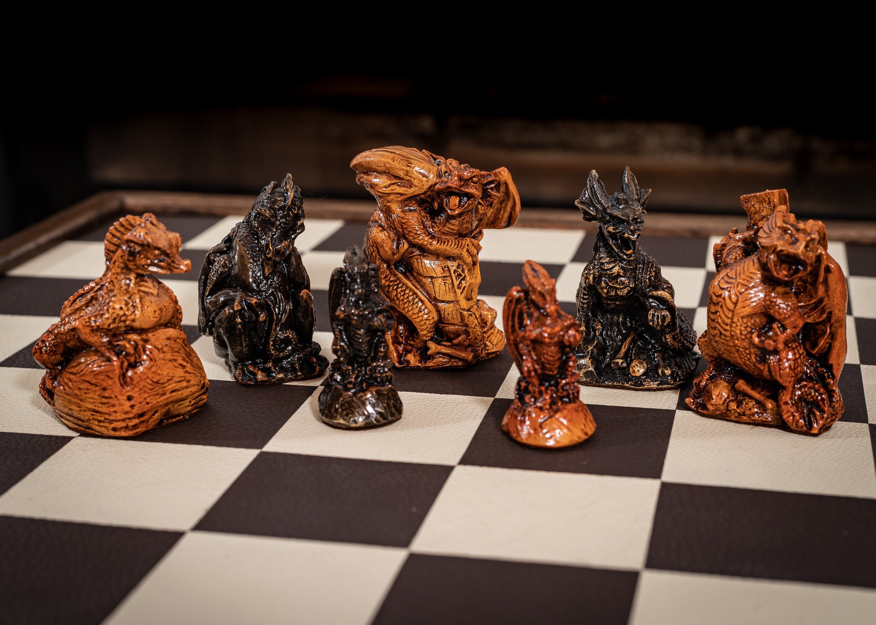 Made to Order Chess Set Dragons Design in a Black and - Etsy