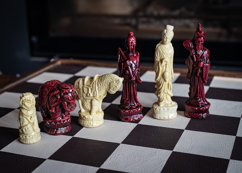 Made to Order – Chess Set, Mandarin No.2 Design in a Stone and Aged Red ...