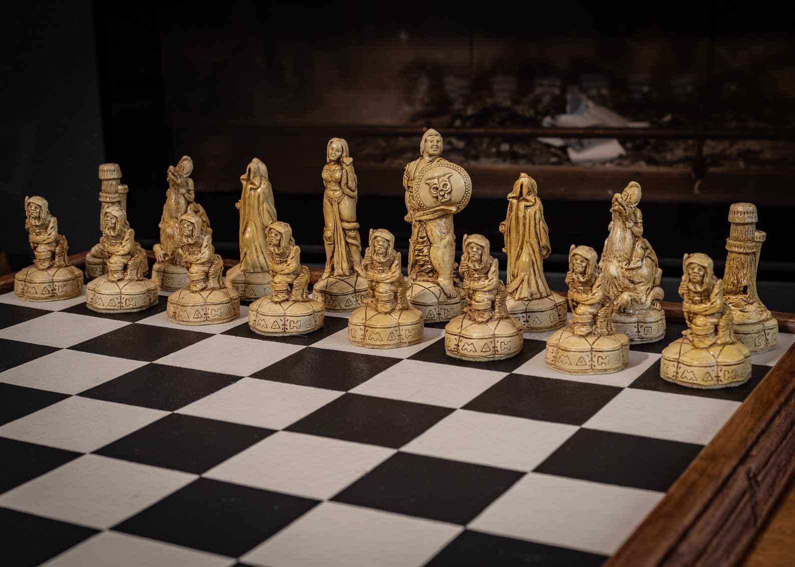 Made to order Chess set Fantasy design in an aged cream and | Etsy